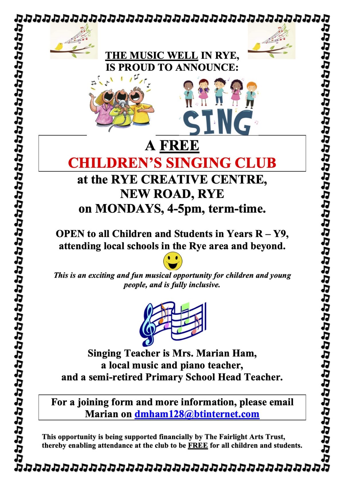 A FREE FUN Children and Student’s local Singing Club – The Music Well